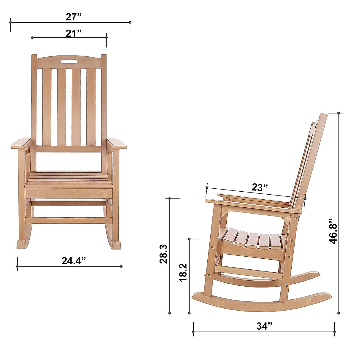 YeegfeyA Vaneventi Outdoor Rocking Chair with 350lbs Support, All-Weather Oversized Outdoor Chair, Fade-Resistant Porch Rocker Chair, 34L 27W 46.8H (Teak)