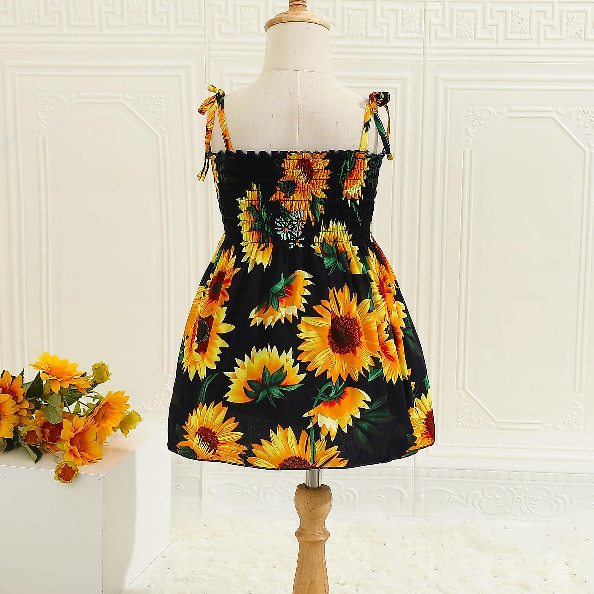 Magic Park Baby Girl Dress Toddler Girl Summer Princess Dresses Kids Holidays Skirt Beach Outfits (Black Flower, 18-24 Months)