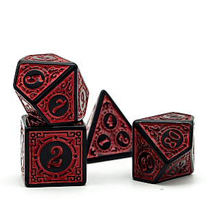 Poludie DND Dice Set-D&D Polyhedral Dice (7 Pcs) with Leather Dice Bag for Dungeons and Dragons Role Playing Dice Games RPGs (Red with Black Edge)
