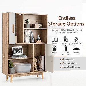 Giantex Storage Cabinet with Legs, Floor Cabinet with Doors, Shelves, Anti-Tipping Device, 4-Tier Bookshelf for Books & Photos, Tall Cupboard in Bedroom, Living Room, Kitchen Buffet Sideboard (White)