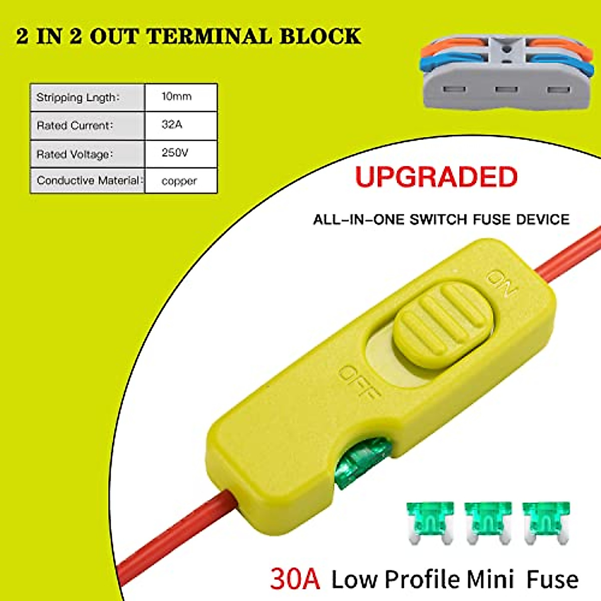 Upgraded 18V Battery Adapter for Ryobi 18V One+ Battery Adapter All-in-one Design of The Fuse and Switch Power Tool Battery Converter Kit 14 Gauge with Fuses & Wire Terminals