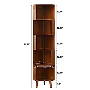 Maydear 5-Tier Corner Bookcase, Bamboo Corner Shelf, Display Rack Small Bookshelf and Plant Stand for Living Room, Home Office, Kitchen