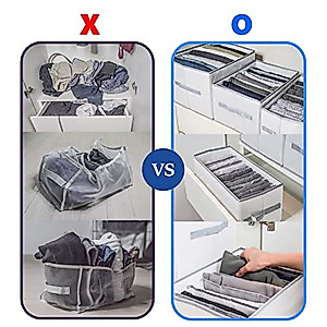 4 Packs (Light Gray), Upgraded Sturdy Wardrobe Clothes Organizer, Build in PP Board, 7 Grids Storage Box, Washable Clothes Organizer for Folded Clothes, Sweater/Shirts/Pants/Jeans Organizer - XL(1pcs), L(1pcs), M(2pcs)