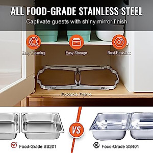 VEVOR Rectangle Catering Warmer Server Chafing Dish Buffet Set, 6 Packs, 8 Quart