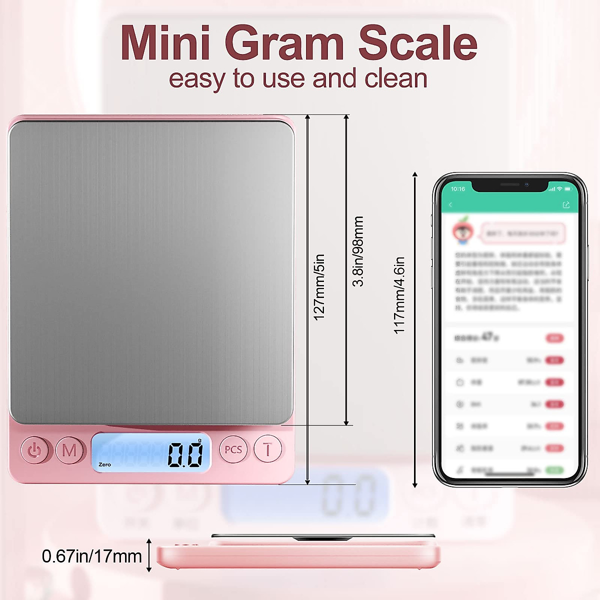 Digital Food Scale for Food Ounces and Grams，YONCON 3000g/0.1gram Accuracy Multifunctional Kitchen Scale for Cooking, Baking | Small Size for Easy Storage | Tare Function