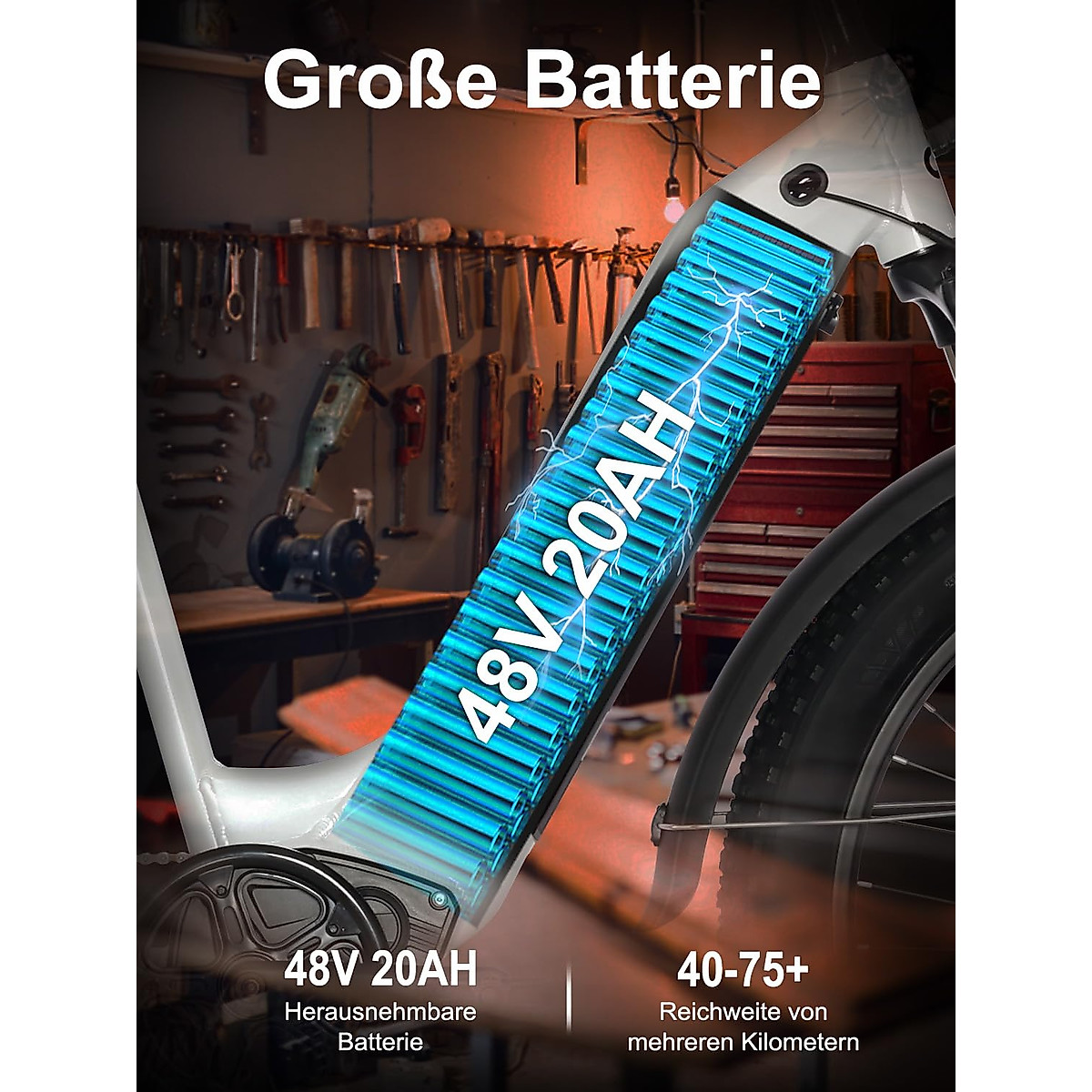 HAOQI Eagle Electric Bike, Peak 1000W Motor All-Terrain Ebike 48V 20AH Removable Battery up to 80 Miles 28MPH 26" * 4" Fat Tire Front Suspension Electric Mountain Bike for Adults 7-Speed