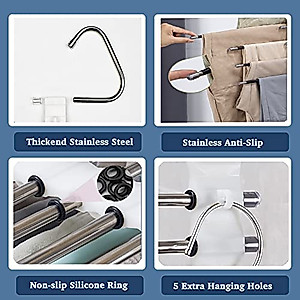 Pants Hangers Space Saving [Upgrade] Collapsible Pants Hangers Multifunctional Pants Rack Hanger for Closet Trousers Scarf Jeans Slack 9 Tier Pants Hanger with 5 Extra Clothes Hangers (1 Pc)