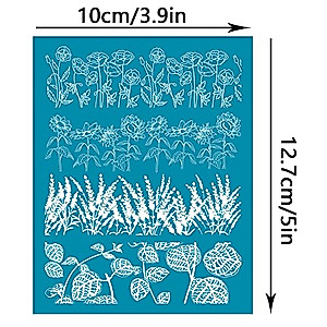 OLYCRAFT 4x5 Inch Silk Screen for Polymer Clay Poppy Lavender Clay Stencils Sunflower Fern Leaves Silk Screen Printing Stencils Non-Adhesive Mesh Transfer for Polymer Clay Earrings Jewelry Making
