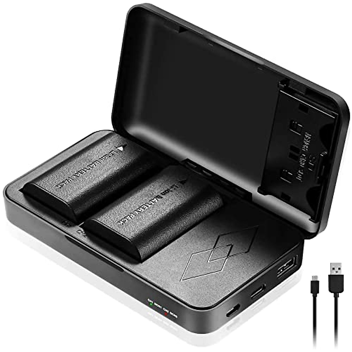 JYJZPB LP-E6N LP-E6 Battery Charger Case, 2 Pack LP-E6N Batteries fit for Canon 5D Mark II, III, 5D Mark IV, 5DS, 5DS R, 60D, 6D Mark II, 7D, 7D Mark II, 70D, 80D Digital Cameras
