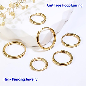 Sweetkiki Small Gold Hoop Earrings Set: 3 Pairs Cartilage Hoop Earring 316L Surgical Steel Tiny Endless Hoop Earrings Helix Earring for Women (Endless Hoops-14K Gold- 8mm 10mm 12mm)