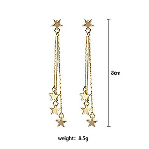 Lucky Star Pendant Tassel Dangle Earrings Fashion Long Shooting Star Drop Earrings Stud for Women (Gold)