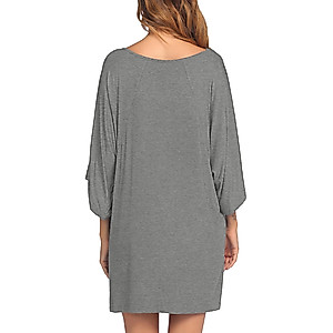 Ekouaer Deep V Neck Sleepshirt Sexy Cotton Nightshirt For Women Plus Size,Medium,Gray