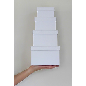 Cypress Lane Square Rigid Gift Boxes, a Nested Set of 4, 3.5x3.5x2 to 6x6x4 inches, small size(White)