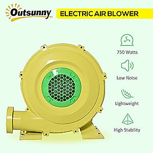 Outsunny Electric Air Blower 750-Watt Fan Blower Compact and Energy Efficient Pump Indoor Outdoor for Inflatable Bounce House, Bouncy Castle and Pneumatic Swimming Pool, Yellow