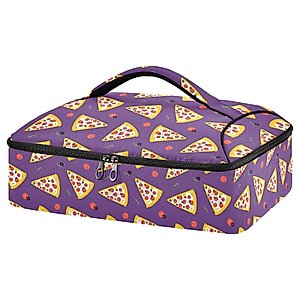 Kcldeci Insulated Thermal Food Carrier Insulated Casserole Carrier for Hot or Cold Food,Pizza Slice Olives and Pepper Insulated Tote Bag for Potluck Cookouts Parties Picnic,Lasagna Lugger