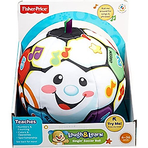 Fisher-Price Baby Learning Toy Laugh & Learn Singin’ Soccer Ball Musical Plush with Sounds & Phrases for Infants Ages 6+ Months
