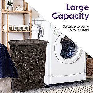 Superio Laundry Hamper with Lid Lace Design 50 Liter Brown, 2 Pack Laundry Hamper Basket with Cutout Handles, Rectangular Shape Modern Style Bin -Dirty Cloths Storage