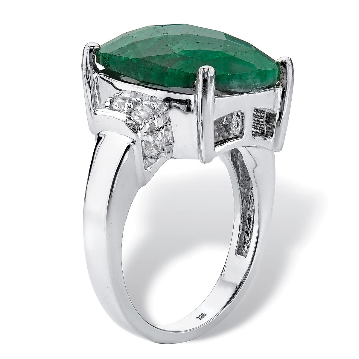 PalmBeach Gold-Plated or Sterling Silver Emerald Cut Genuine Gemstone and Round Genuine Tanzanite Cocktail Ring Size 9