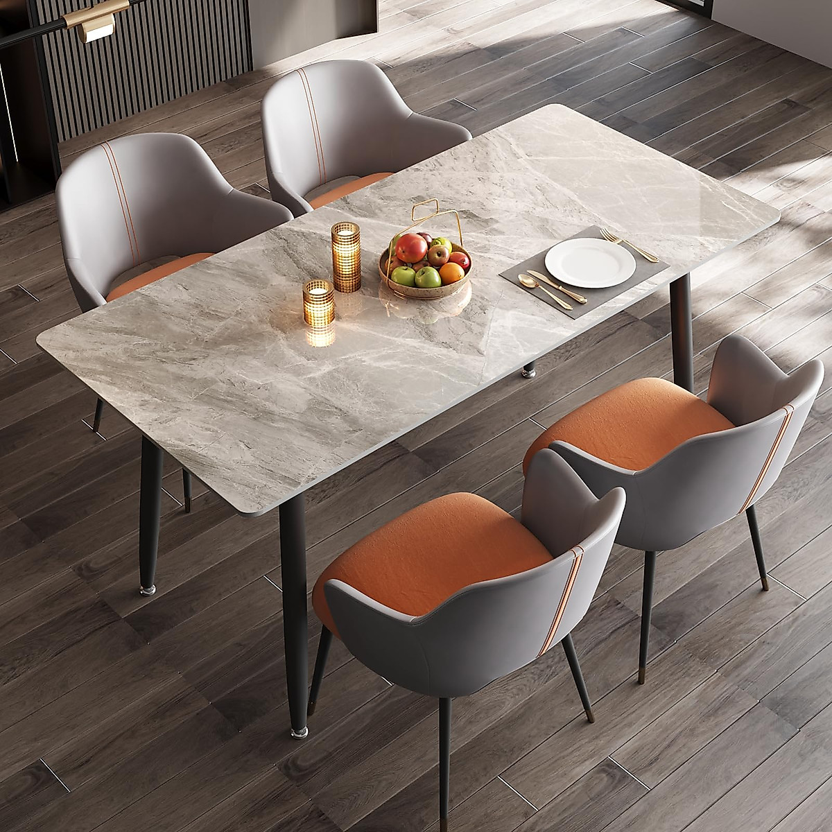 MCDAMCN Marble Sintered Stone Dining Table, 55" Grey Kitchen Table for Dining Room, Fade and Scratch Resistant, Table Only