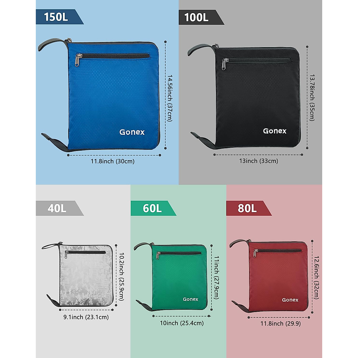 Gonex 60L Foldable Travel Duffel Bag Water & Tear Resistant, Black