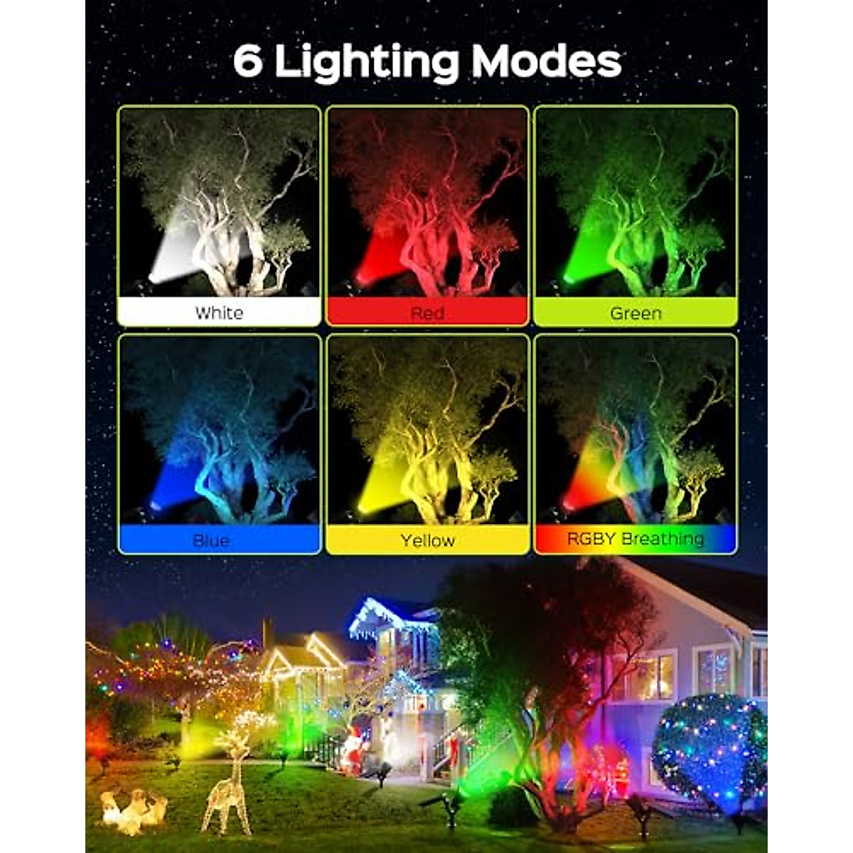 JACKYLED Solar Spot Lights Outdoor, Color Changing Spotlight RGB Landscape Spotlights Waterproof, Solar Lights for Yard/Garden/Walkway/Christmas, 6 Modes Auto On/Off 2 Pack