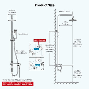 gotonovo Stainless Steel SUS304 Shower Faucet 8 Inch Rainfall Shower Head Cylinder Handle Brushed Nickel Exposed Shower Fixture Wall Mount Shower System With Hand Spray