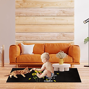 IDOWMAT Kitchen Rug Sets of 2 - Absorbent Non-Slip Kitchen Mats Farmhouse Yellow Sunflower Black Background Floor Comfort Mats Doormat for Kitchen Office Laundry 15.7x23.6in + 15.7x47.2in