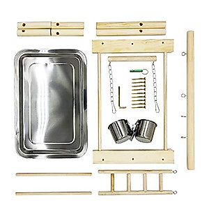 Bird Perch Parrot playstand Wood Perch Gym Cockatiel Swing Ladder with Feeder Cups Toys 14.1in×9.8in×9in