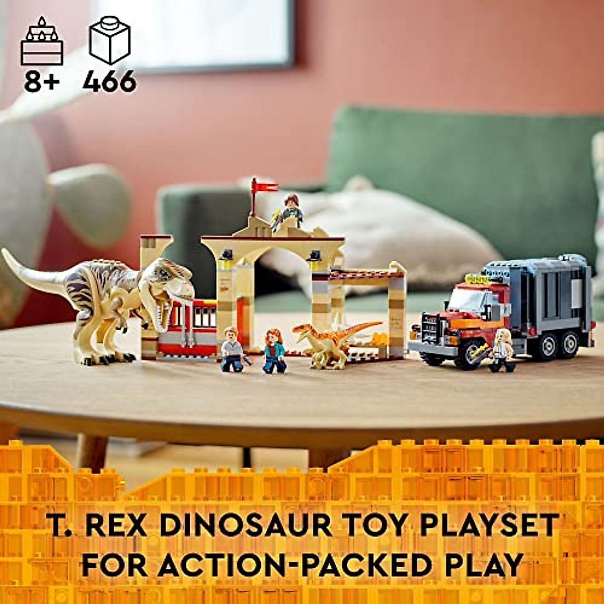 LEGO Jurassic World T. rex & Atrociraptor Dinosaur Breakout 76948 Dino Toy Set, Gift Toys for Kids Age 8 Plus with 4 Minifigures, Market and Truck, 2022 Movie Inspired