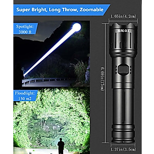 JAY-PARK Flashlights High Lumens Rechargeable, LED Flashlight 500000 Lumen Super Bright Powerful, USB-C Handheld Flashlight Zoomable High Power Tactical Flash Light for Emergencies, Camping