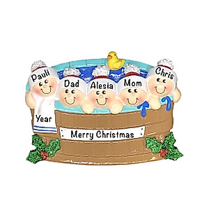 Personalized Family Christmas Ornaments 2023 - Fast & Free 24h Customization – Family of 5 Hot Tub Heaven Christmas Decorations with Name - Comes Gift-Wrapped