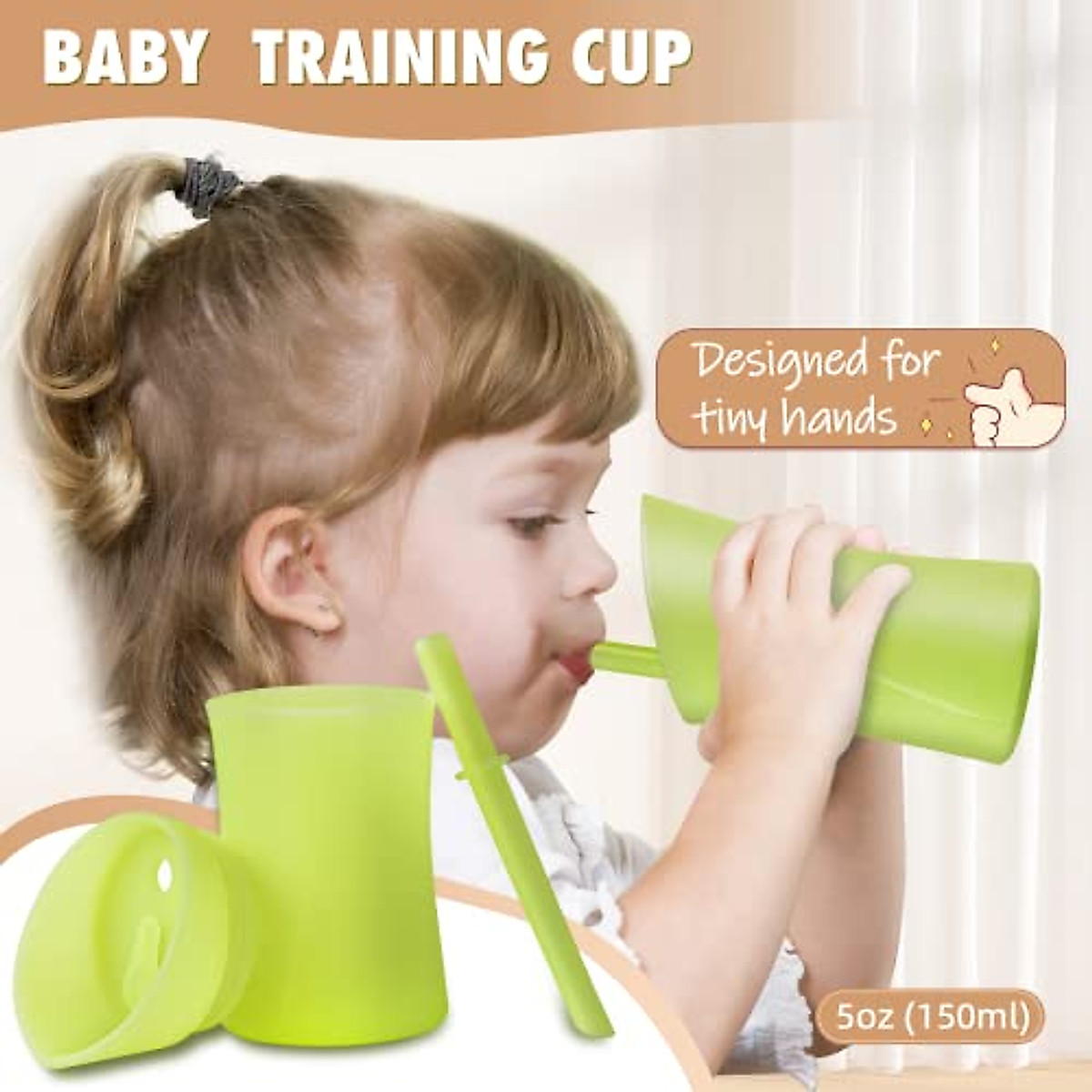 LuQiBabe Silicone Training Cup with Straw Lid | Sippy Cups | Toddler Cup with Straw - Microwave & Freezer Safe BPA Free Food-Grade Silicone Babies Water Drinking Cup (5 oz)