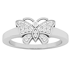 Dazzlingrock Collection 0.10 Carat (ctw) 10K Round White Diamond Right Hand Butterfly Ring 1/10 CT, White Gold, Size 6