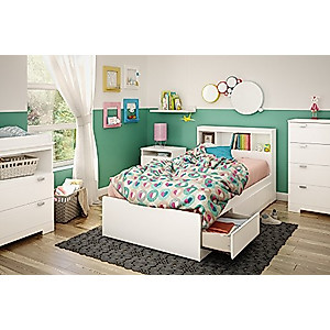 South Shore Reevo Twin Mates Bed With Bookcase Headboard (39"), Pure White