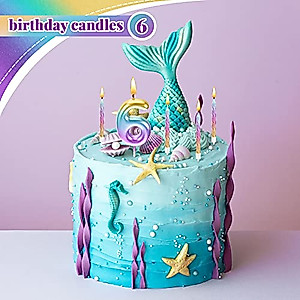 2.7 Inch Birthday Candles Rainbow Number Candle with 12 Pieces Numeral Rainbow Spiral Candle First One Year Candle for Baby Girl Boy Birthday Cake Topper Anniversary Wedding Party Decor (Number 6)