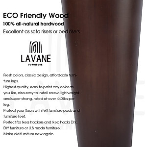 La Vane 6 inch / 15cm Wooden Furniture Legs, Set of 4 Walnut Solid Wood Tapered M8 Furniture Replacement Feet with Pre-Drilled 5/16 Inch Bolt & Mounting Plate & Screws for Sofa Chair Couch Ottoman