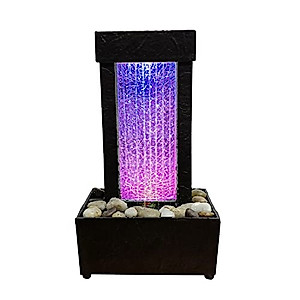 Nature's Mark 10" H Crackled Glass Light Show Tabletop Water Fountain with Natural River Rocks and Color Changing LED Lights (Corded)