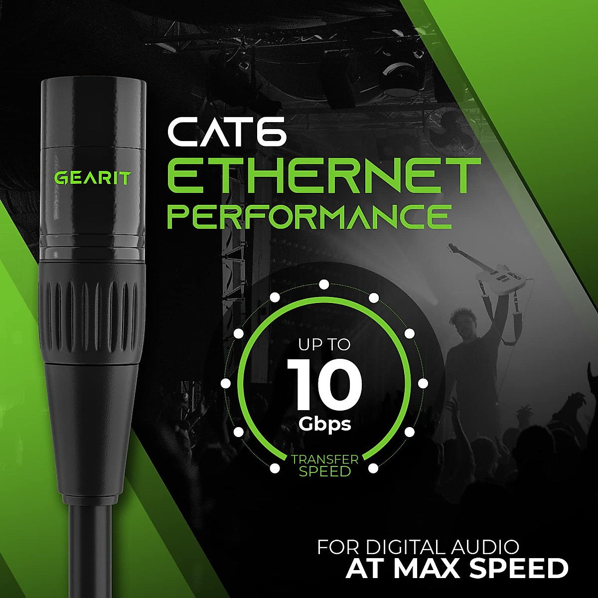 GearIT CAT6 Ethernet Cable, EtherCON-Compatible (6 Feet) RJ45 Connectors for Pro Audio, Aluminum Shielded, Oxygen Free Copper - 6 ft. - Black