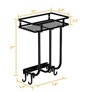 GAGUIUP Towel Racks for Bathroom, Wall Mounted Towel Rack with Metal Shelf & 4 Hanging Hooks, Towel Shelf Towel Storage for Small Bathroom, Can Hold 3 Large Size Rolled Towel Holder Organizer, Black