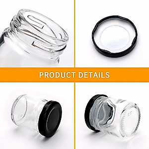 QAPPDA 1.5oz Mini Glass Jars with Black Lids,Round Small Honey Jars 70 Pack Mini Storage Jar for Candle Making,Clear Glass Bottle 45ml Glass Spice Containers for Jelly,Jam,Craft,Wedding,Party Favor