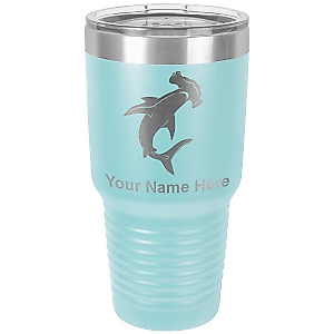 30oz Vacuum Insulated Tumbler Mug, Hammerhead Shark, Personalized Engraving Included (Light Blue)