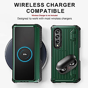 GooodiDEAR Galaxy Z Fold 3 Case, Heavy-Duty, Full Body Protection, Anti-Scratch, Slim - Foldable Trolley Case Built-in Pen Slot, Kickstand & Screen Protector - TPU/PC, Wireless Charging, Army Green