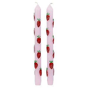 2 x Hand Painted 3D Pink Strawberries Dinner Candles | Ideal Birthday or Mothers Day Gift Unscented, 8 Hours Burn Time - Eco-Friendly Packaging, Summer Table Decor Made by Talking Tables