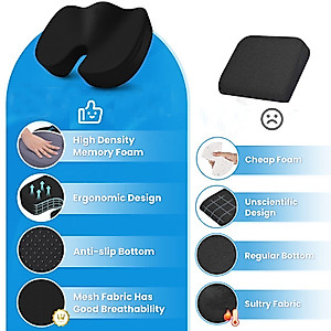 KRUNSHM Seat Cushion, Office Chair Cushions car seat Cushion for Car Long Sitting, Ergonomic Non-Slip Memory Foam Cushion for Back, Coccyx, Tailbone Pain Relief