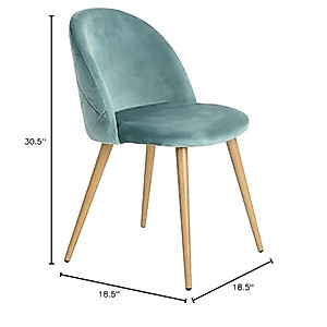 FurnitureR Upholstered Velvet Dining Chair Mid Back Armless with Wood Legs for Home Kitchen Bedroom Living Room, Set of 1, Aqua