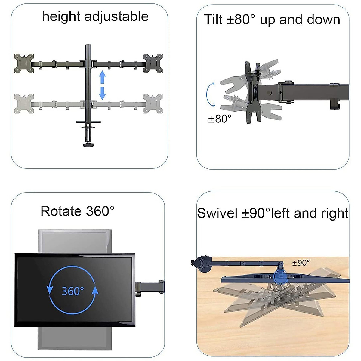 Suptek Dual LED LCD Monitor Desk Mount Heavy Duty Fully Adjustable Stand for 2 / Two Screens up to 27 inch