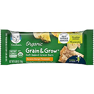 Gerber Organic Grain & Grow Toddler Bars, Banana Mango Pineapple, Soft Baked Grain Bars Toddler Snack, 8 Individually Wrapped Bars/Box (Pack of 2 Boxes)