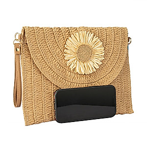 Weave Handbag,Straw Clutch Summer Evening Handbag Summer Beach Party Purse Woven Straw Bag Envelope (Coffee color)