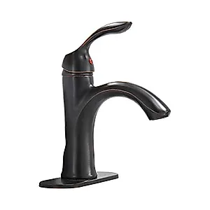 Homevacious Bathroom Sink Faucet Single Handle Oil Rubbed Bronze Bath Stream Lavatory Vanity One Hole Lever Basin Mixer Tap Deck Mount Low-Arc Long Spout Commercial Supply Hose Lead-Free