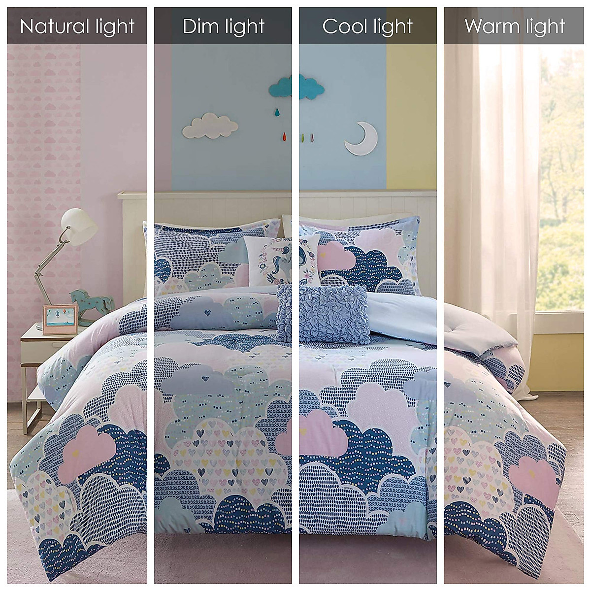 Urban Habitat Kids Duvet Set Vibrant Fun and Playful Print All Season Comforter Cover Matching Shams, Decorative Pillow, Children Bedding, Bedroom Décor, Full/Queen, Cloud Blue 5 Piece